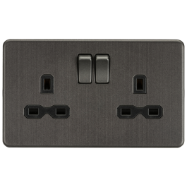 ML Accessories Smoked Bronze 2 Gang Socket With Black Inserts | Lightsave