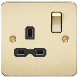 MLA Brushed Brass 1 Gang Socket With Black Inserts | Lightsave