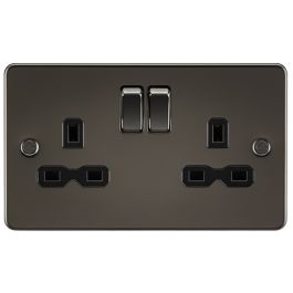 MLA Gunmetal 2 Gang Socket With Black Inserts | Lightsave